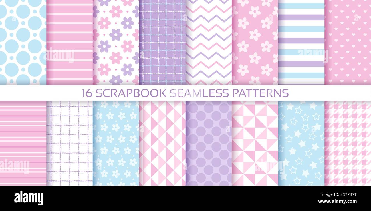 Seamless pattern. Pastel backgrounds. Set scrapbook prints. Cute ...