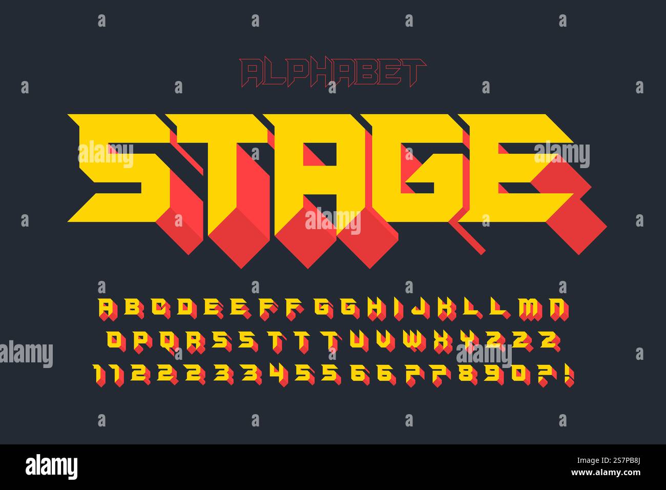 Strong display font design, dynamic alphabet, letters and numbers ...