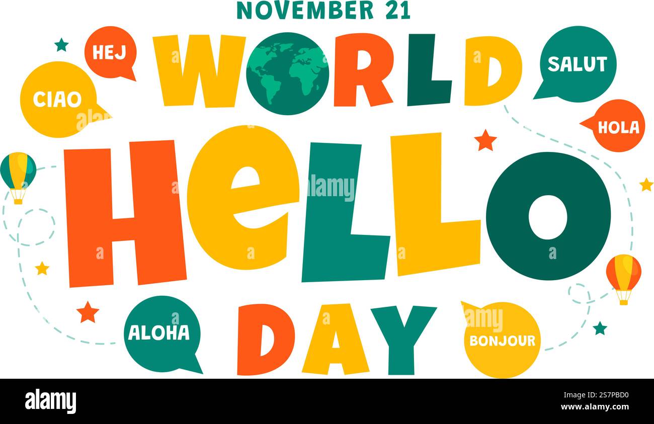 World Hello Day Vector Illustration on November 21 of Speech Bubbles ...