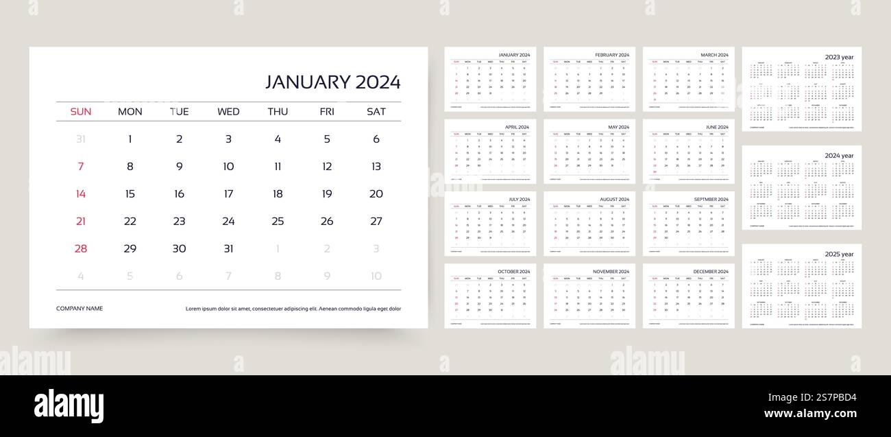 Calendar for 2024 year. Planner template. Week starts Sunday. Monthly ...