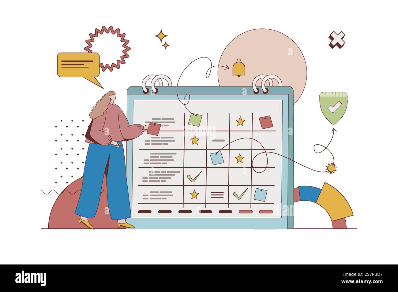 Planning concept with character situation in flat design. Woman making ...