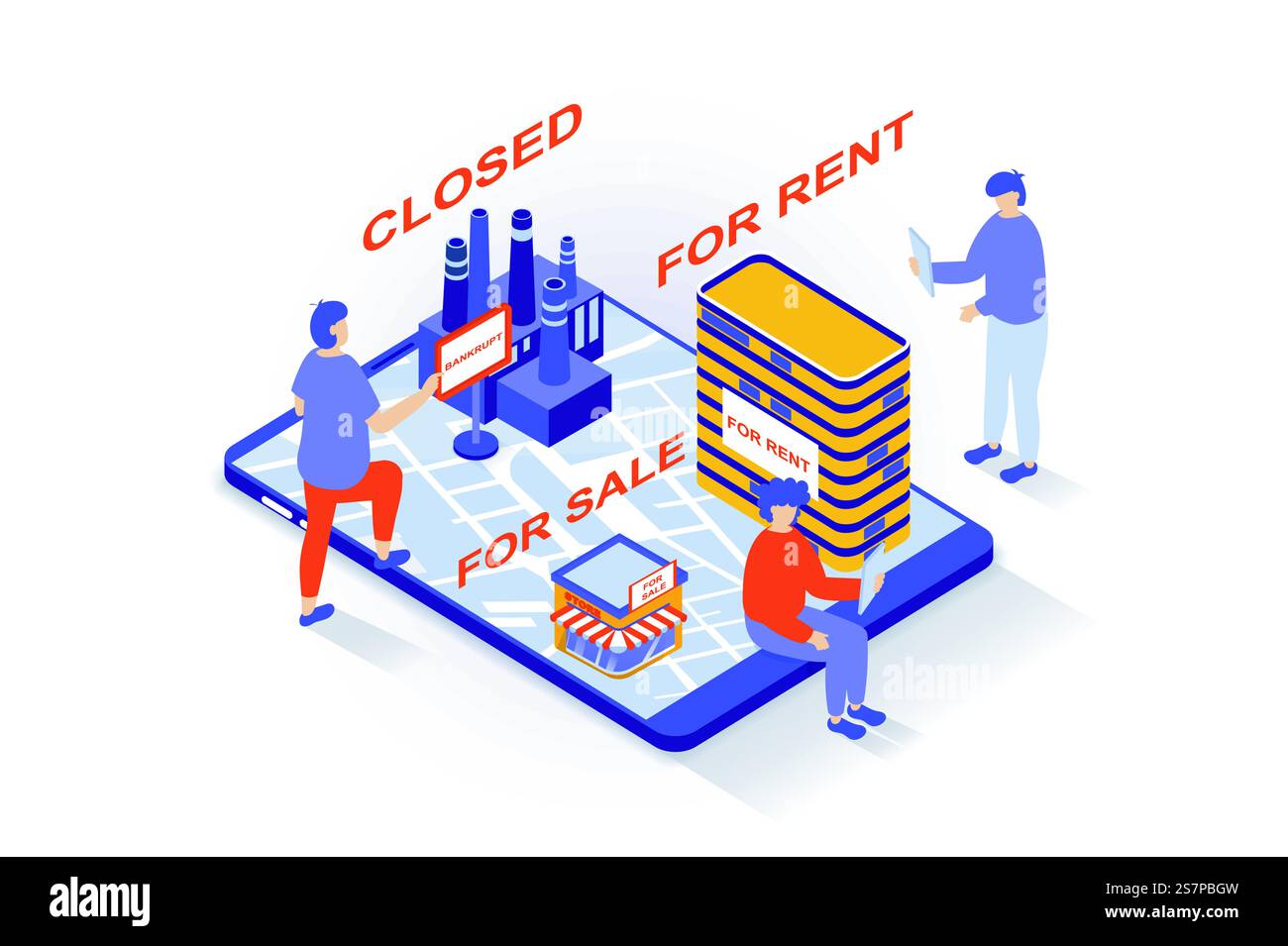 Unemployment and crisis concept in 3d isometric design. People closed ...