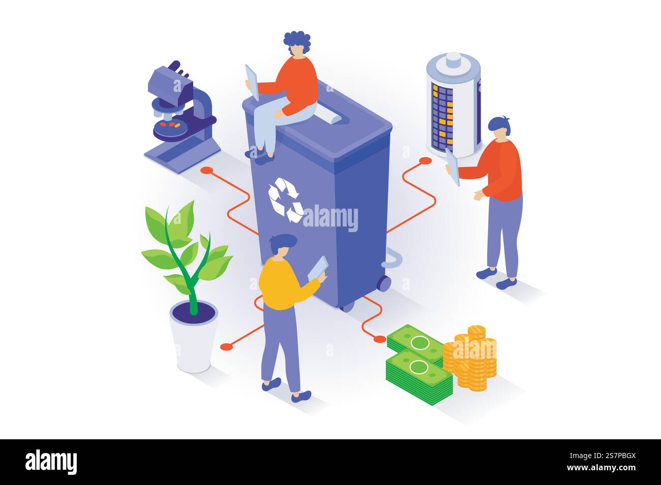 Eco lifestyle concept in 3d isometric design. People collecting and ...