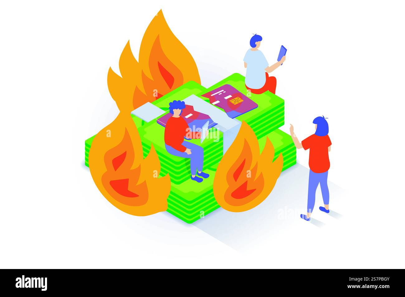 Unemployment and crisis concept in 3d isometric design. People have ...