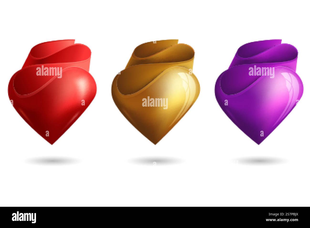 Collection of shiny 3d hearts with shadow isolated on white background ...