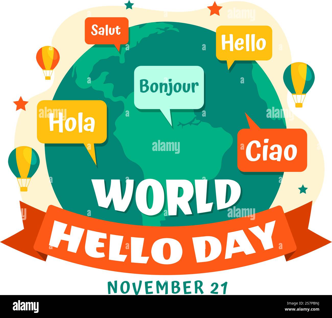 World Hello Day Vector Illustration on November 21 of Speech Bubbles ...