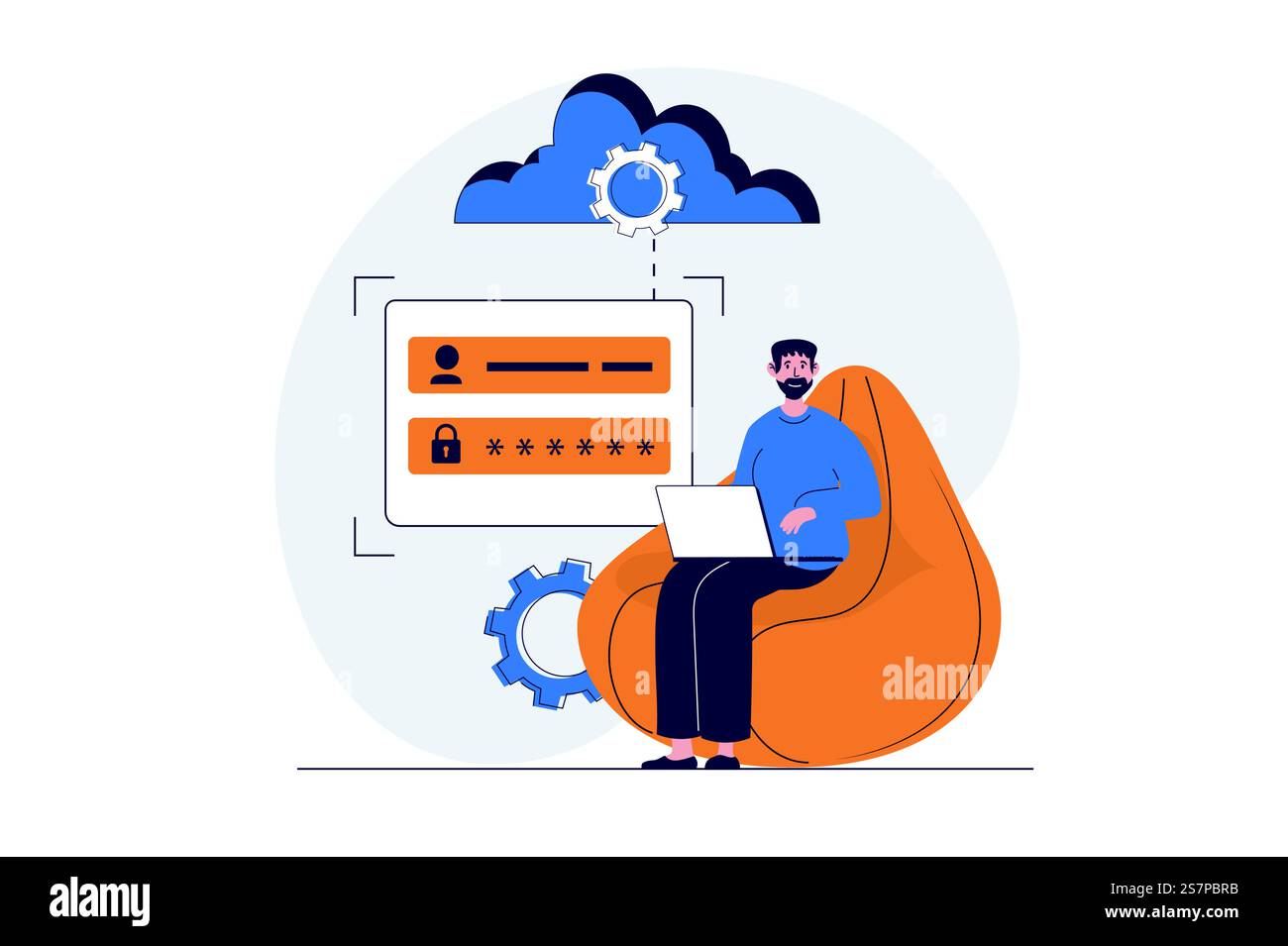 Cloud data center web concept with character scene. Man gets password ...