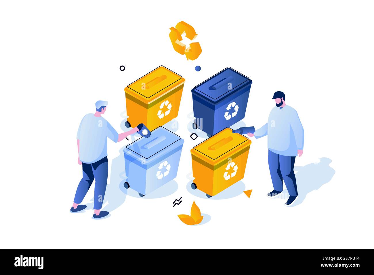 Eco lifestyle concept in 3d isometric design. Separating trash into ...