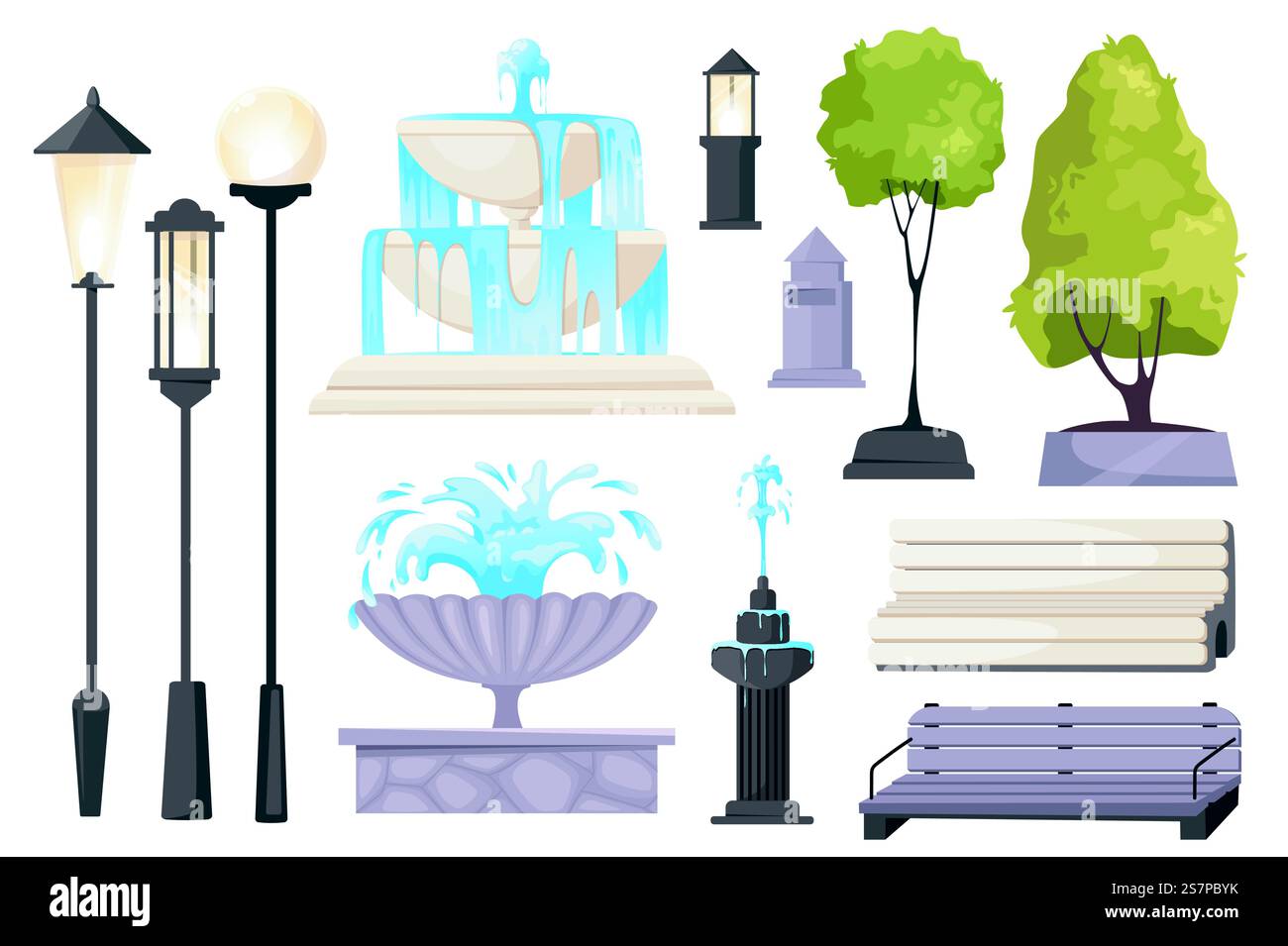City park elements set graphic elements in flat design. Bundle of ...
