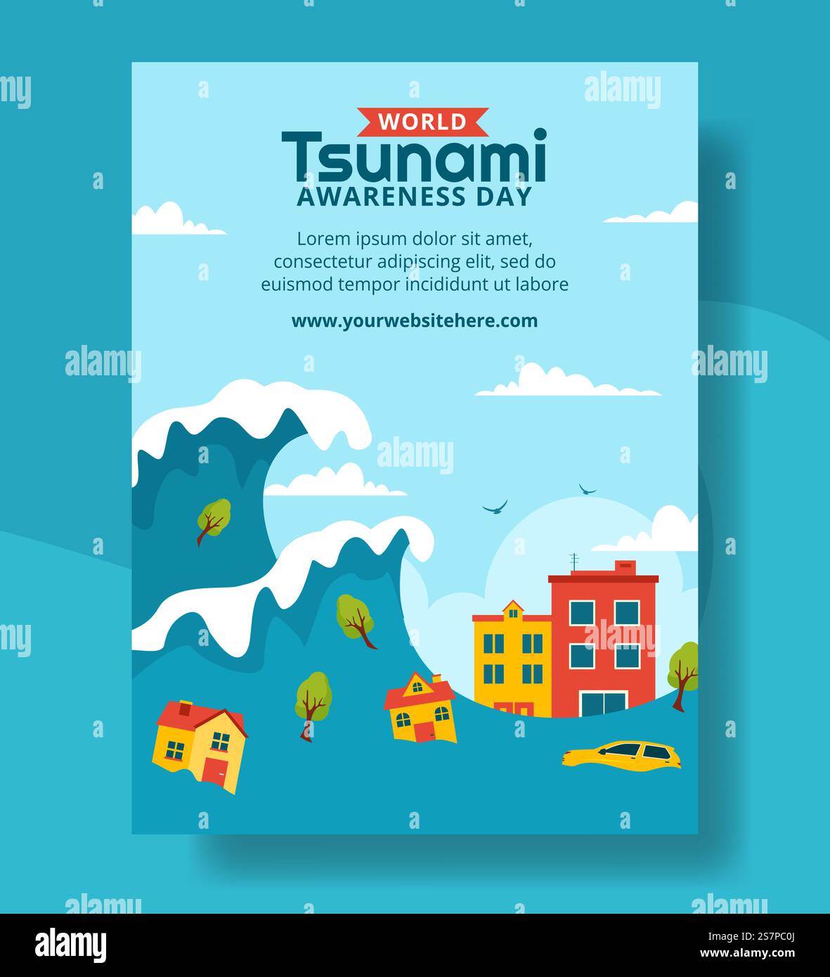 World Tsunami Awareness Day Vertical Poster Cartoon Hand Drawn ...
