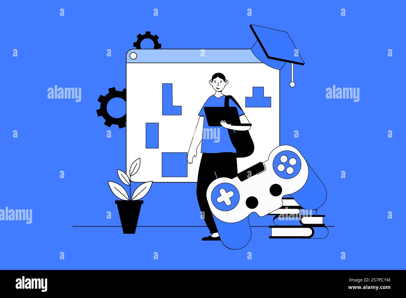 Gamification in learning web concept with character scene in flat ...