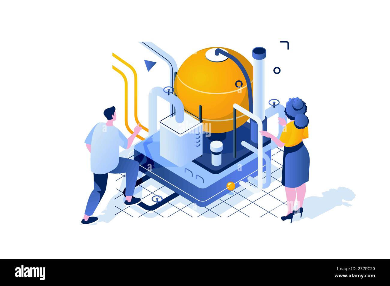 Oil Industry concept in 3d isometric design. Engineers working at oil ...