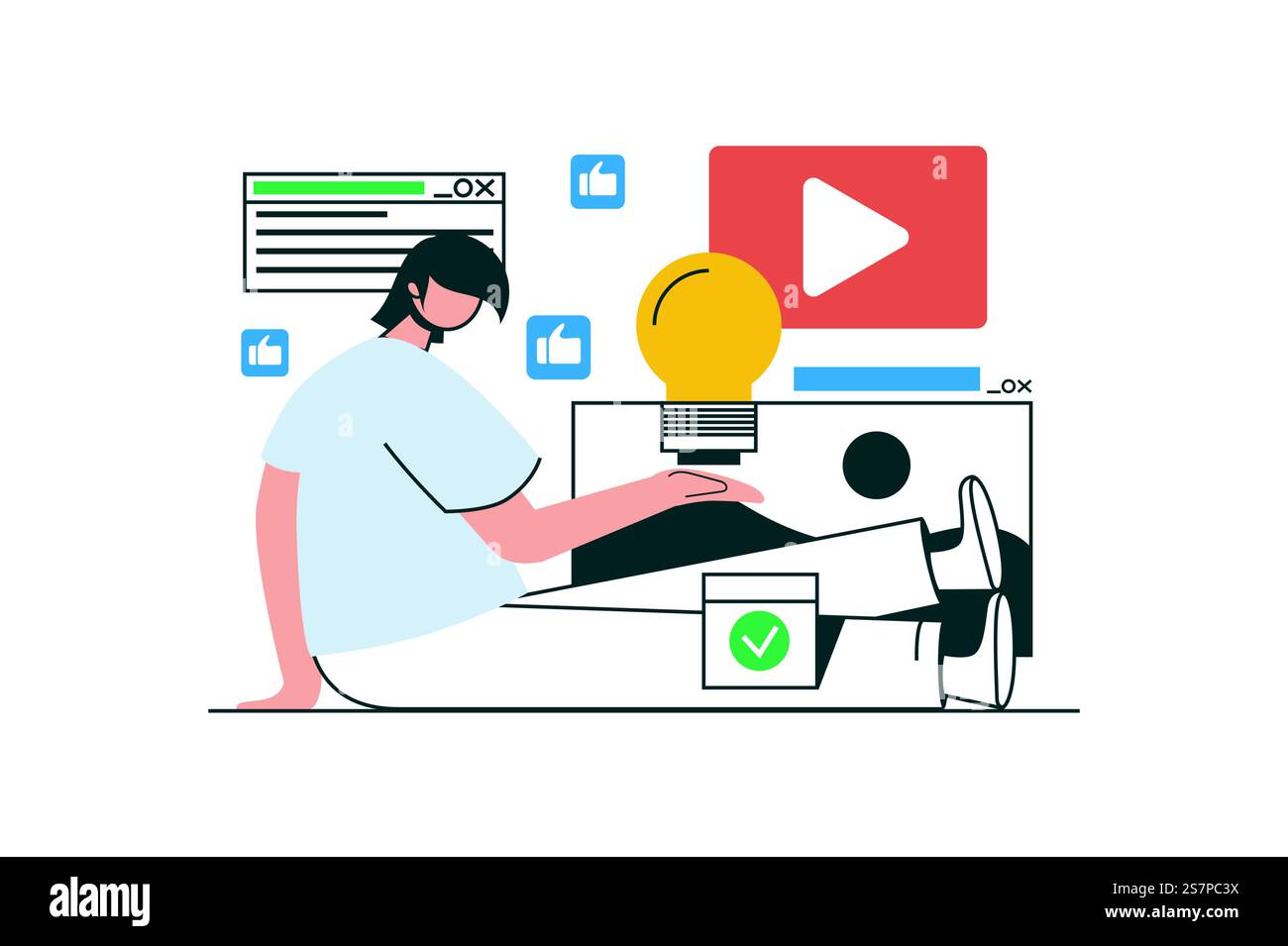 Marketing outline web concept with character scene. Man creating viral content and making ...