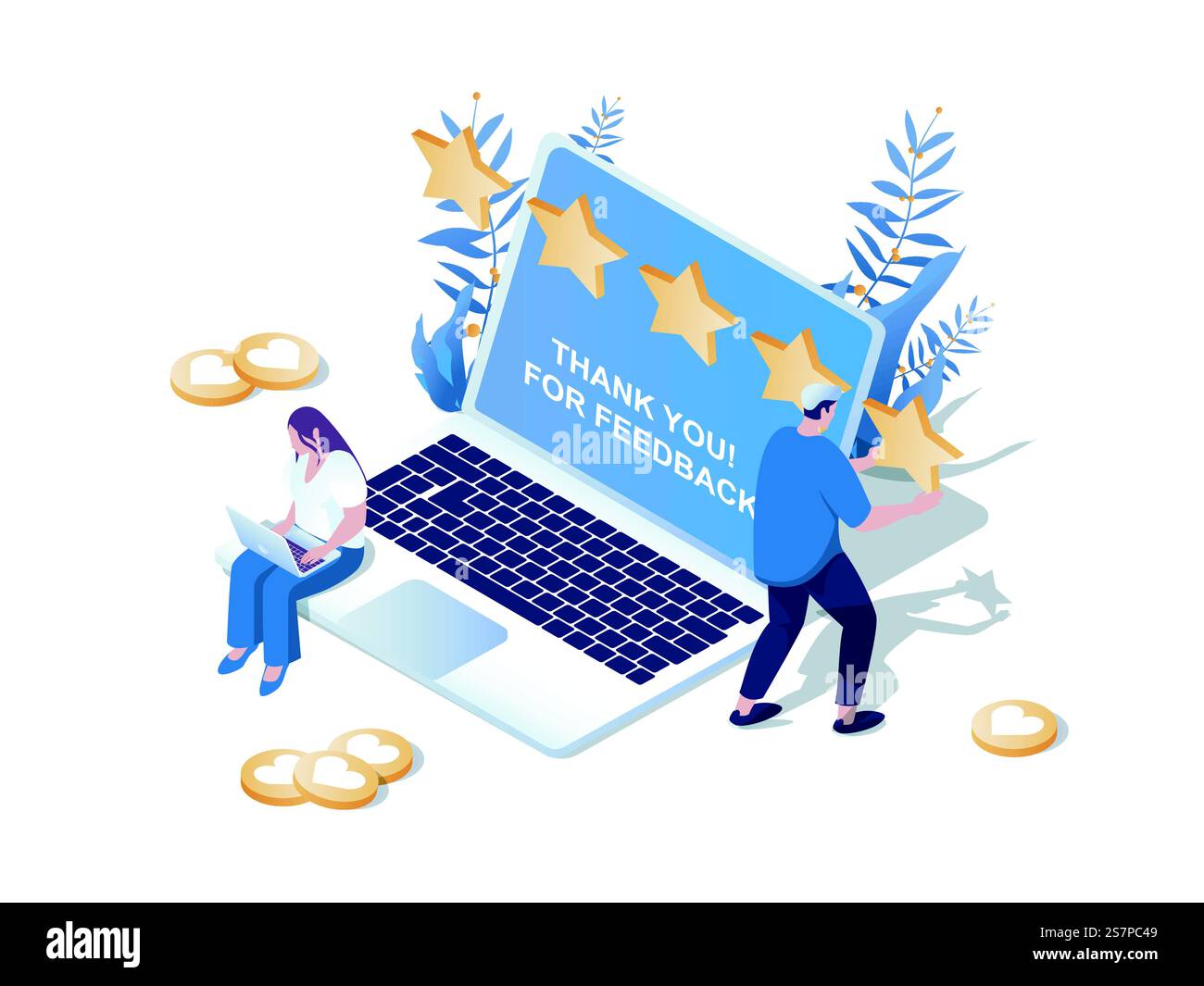 Feedback concept 3d isometric web scene. People leaving positive customer comments with good ...