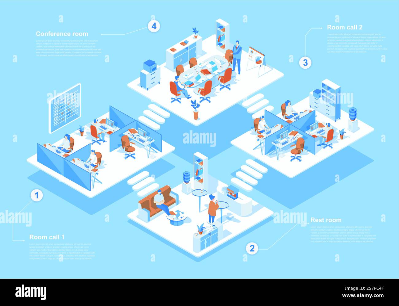 Call center concept 3d isometric web scene with infographic. People ...