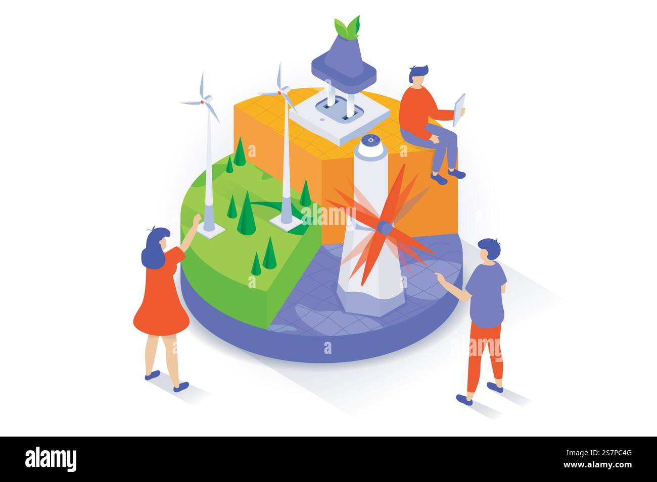 Eco lifestyle concept in 3d isometric design. People using of green ...