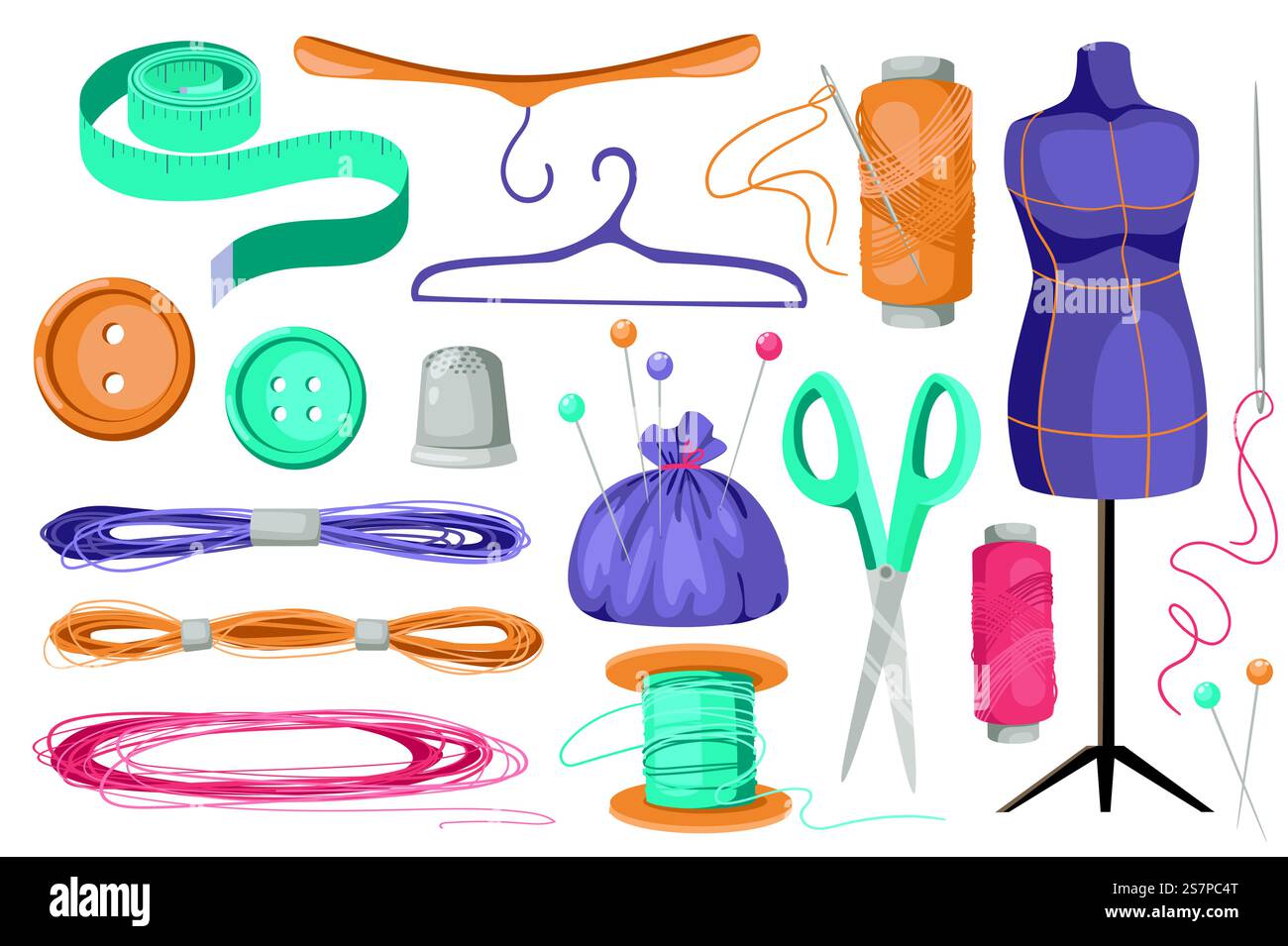 Sewing tools set graphic elements in flat design. Bundle of measuring ...