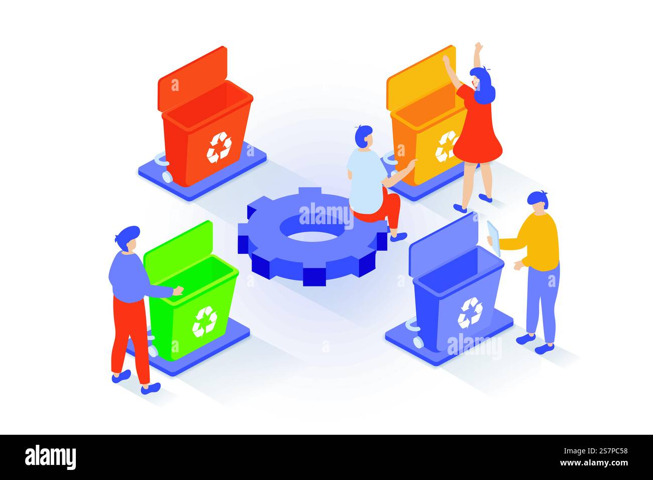 Eco lifestyle concept in 3d isometric design. People collecting and ...