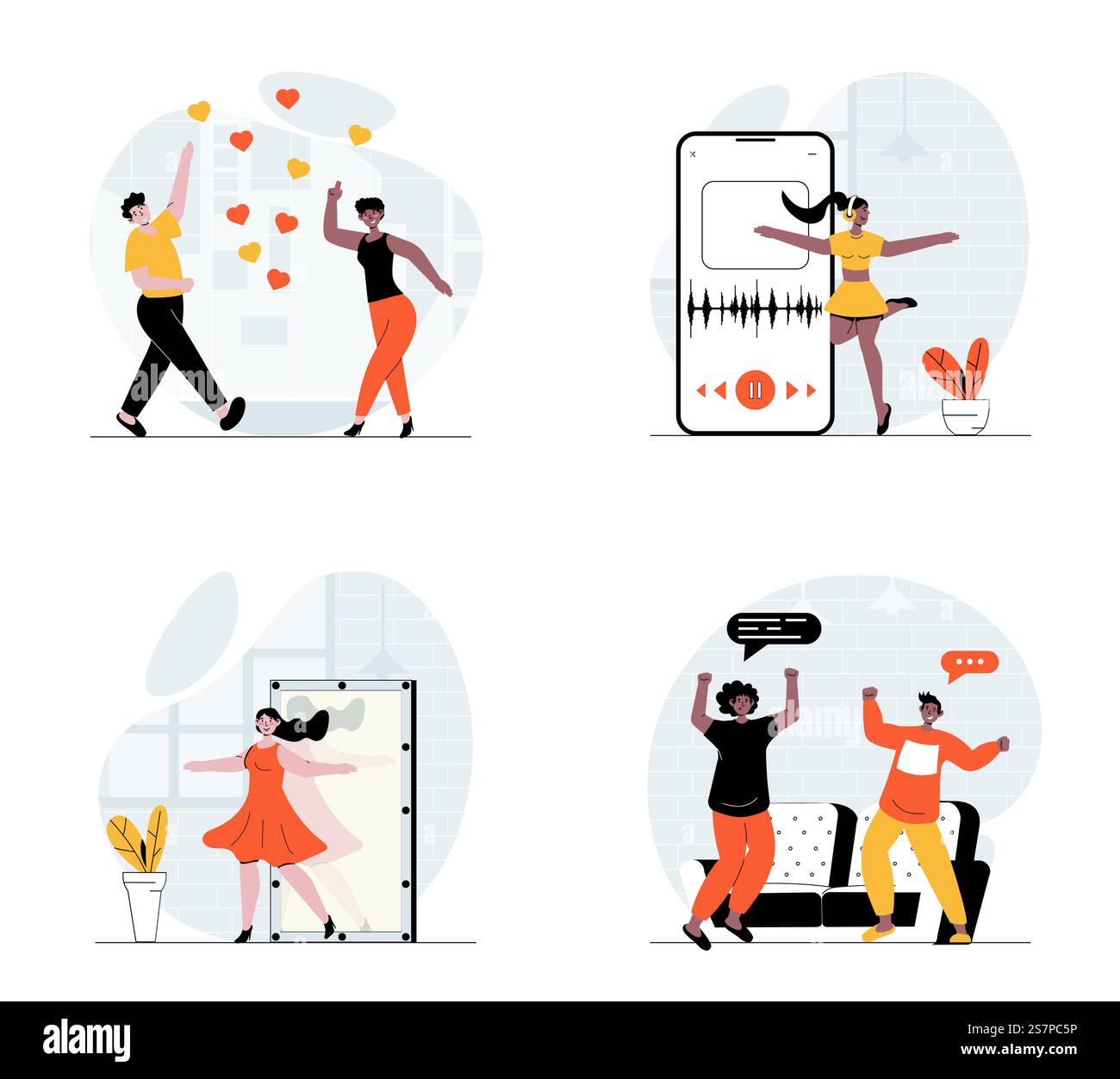 People dancing concept with character set. Collection of scenes men and ...