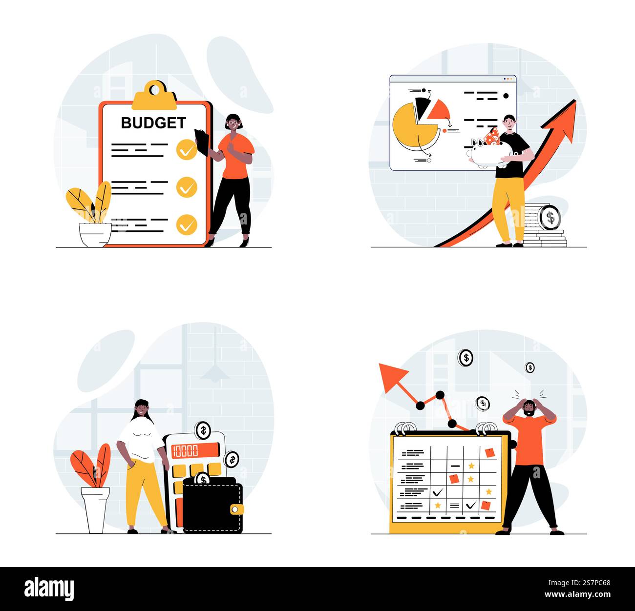 Business planning concept with character set. Collection of scenes ...