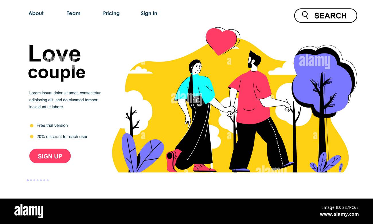 Love couple concept for landing page template. Happy man and woman ...