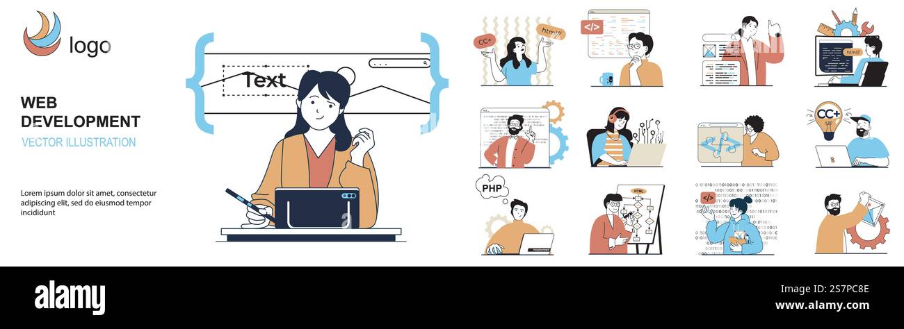 Web Development Concept With Character Situations Collection Bundle Of Scenes People Working As