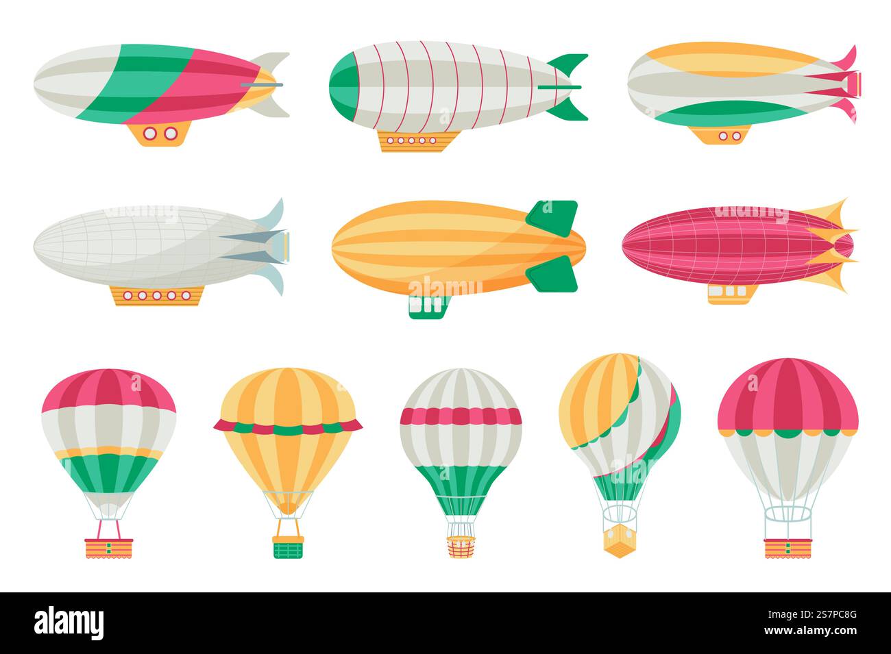 Cartoon airship mega set elements in flat design. Bundle of different ...