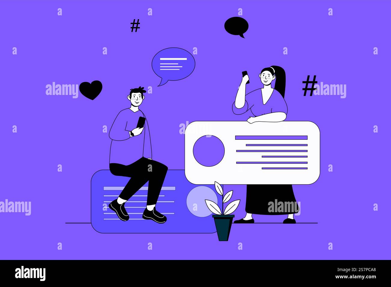 Forum web concept with character scene in flat design. People texting online, leave messages in ...
