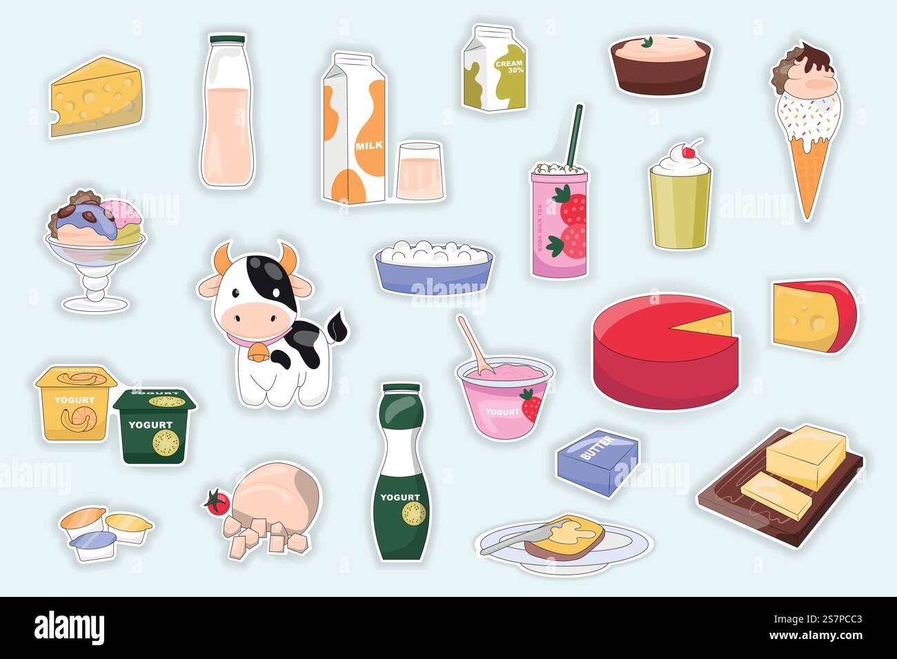 Milk and dairy products mega set in graphic flat design. Bundle ...