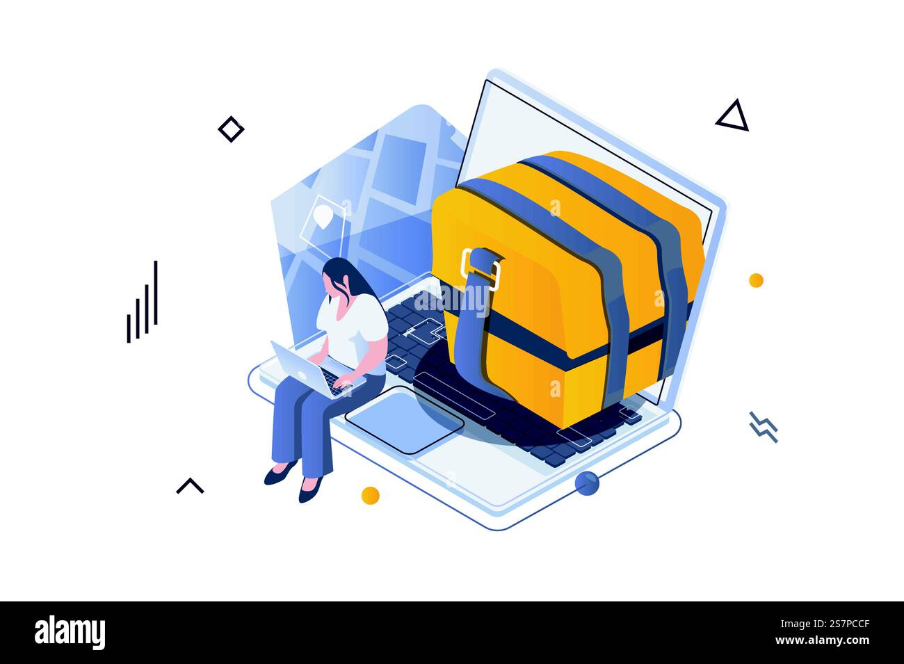 Food delivery concept in 3d isometric design. Woman ordering meal box ...