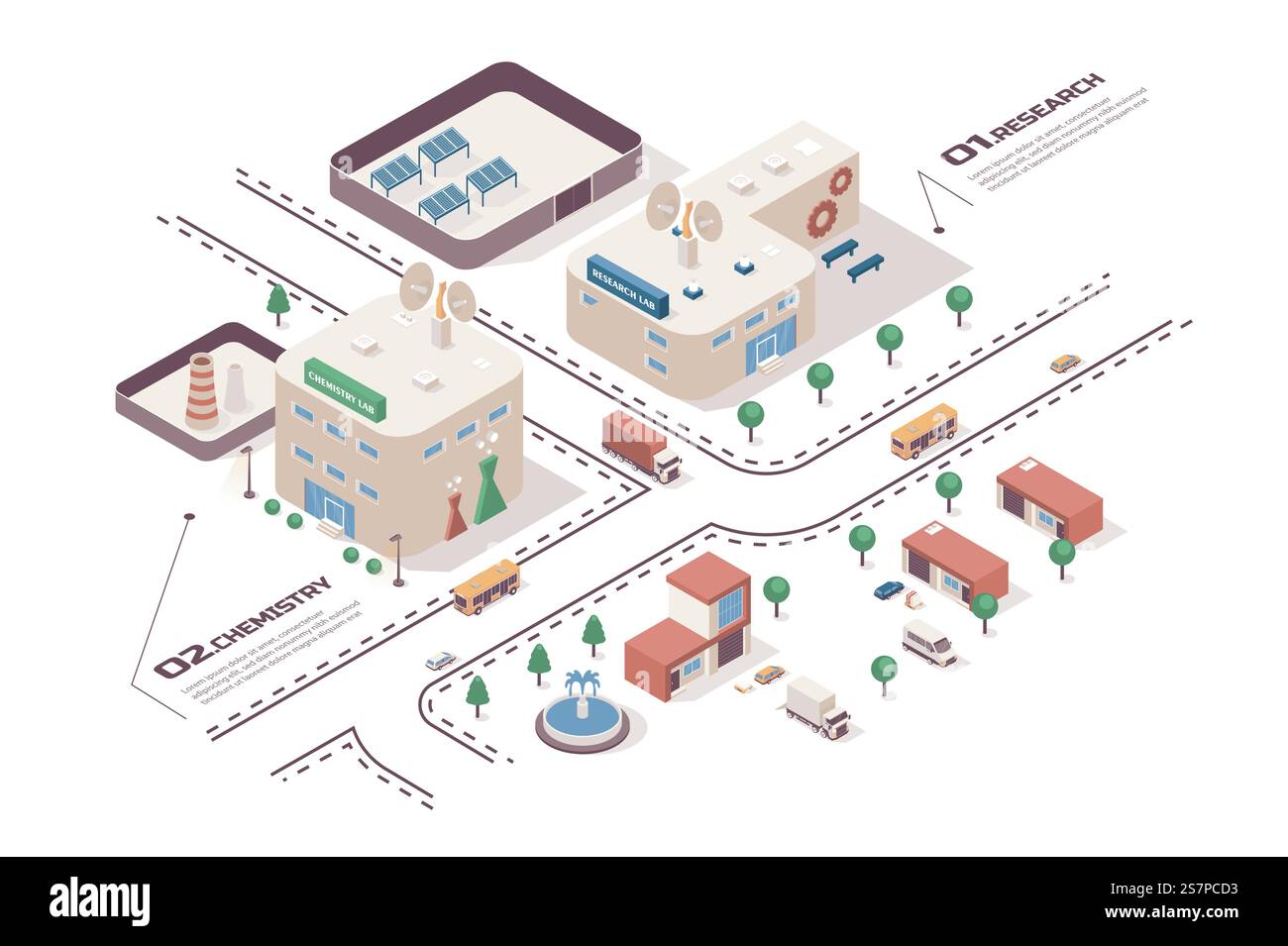Science laboratory concept 3d isometric web infographic workflow process. Infrastructure map ...
