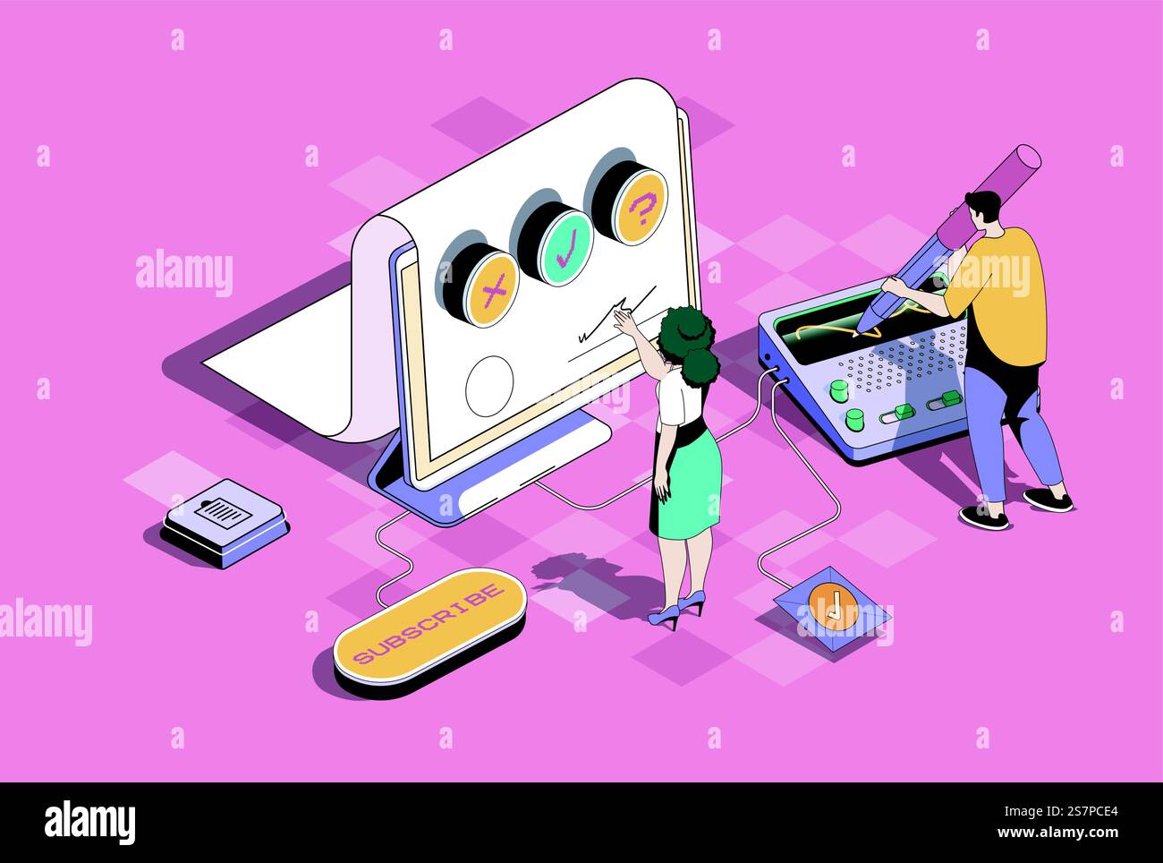 Electronic contract concept in 3d isometric design. Businessman and ...