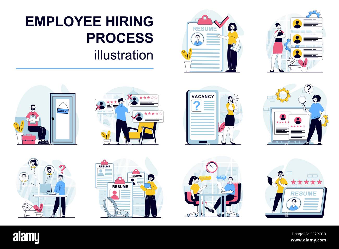 Employee hiring process concept with character situations mega set ...