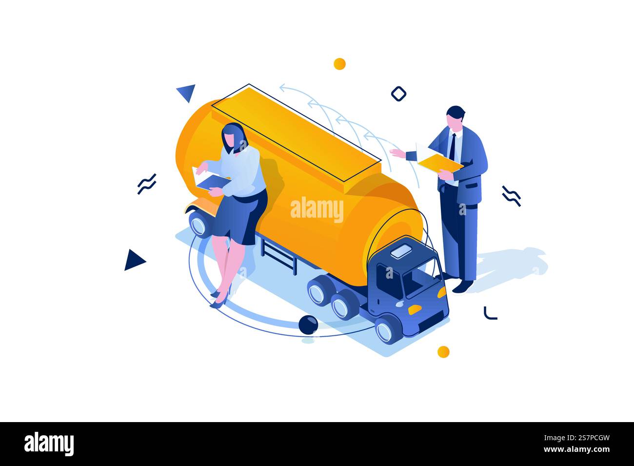 Oil Industry concept in 3d isometric design. Man and woman selling ...