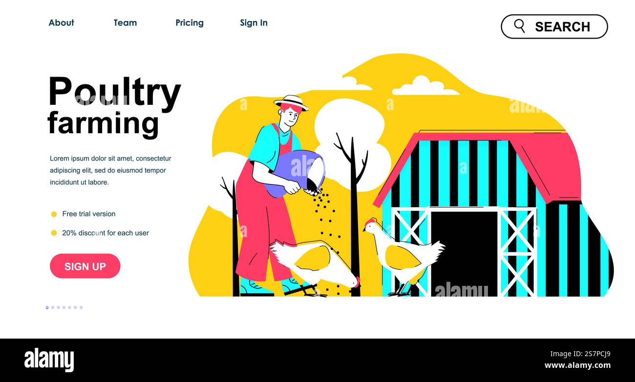 Poultry farming concept for landing page template. Farmer feeding ...
