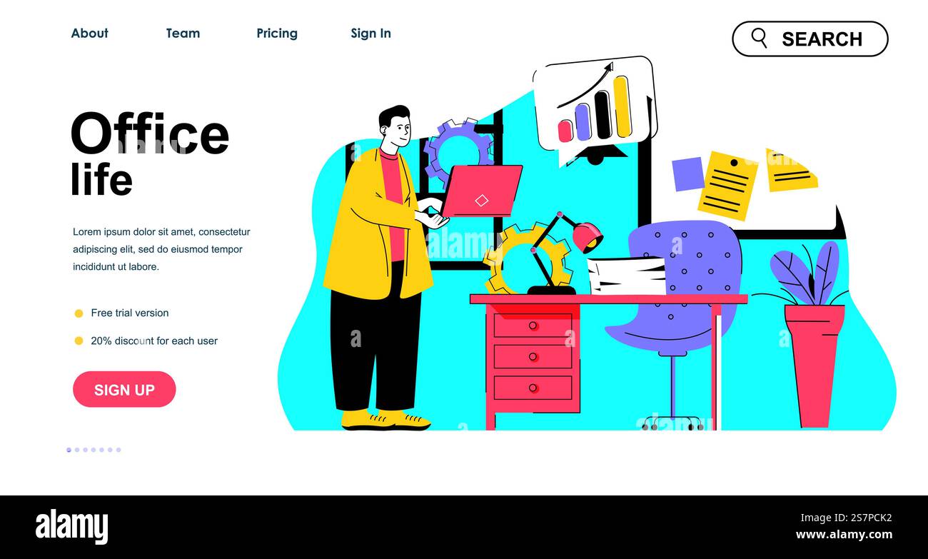Office life concept for landing page template. Manager working and ...