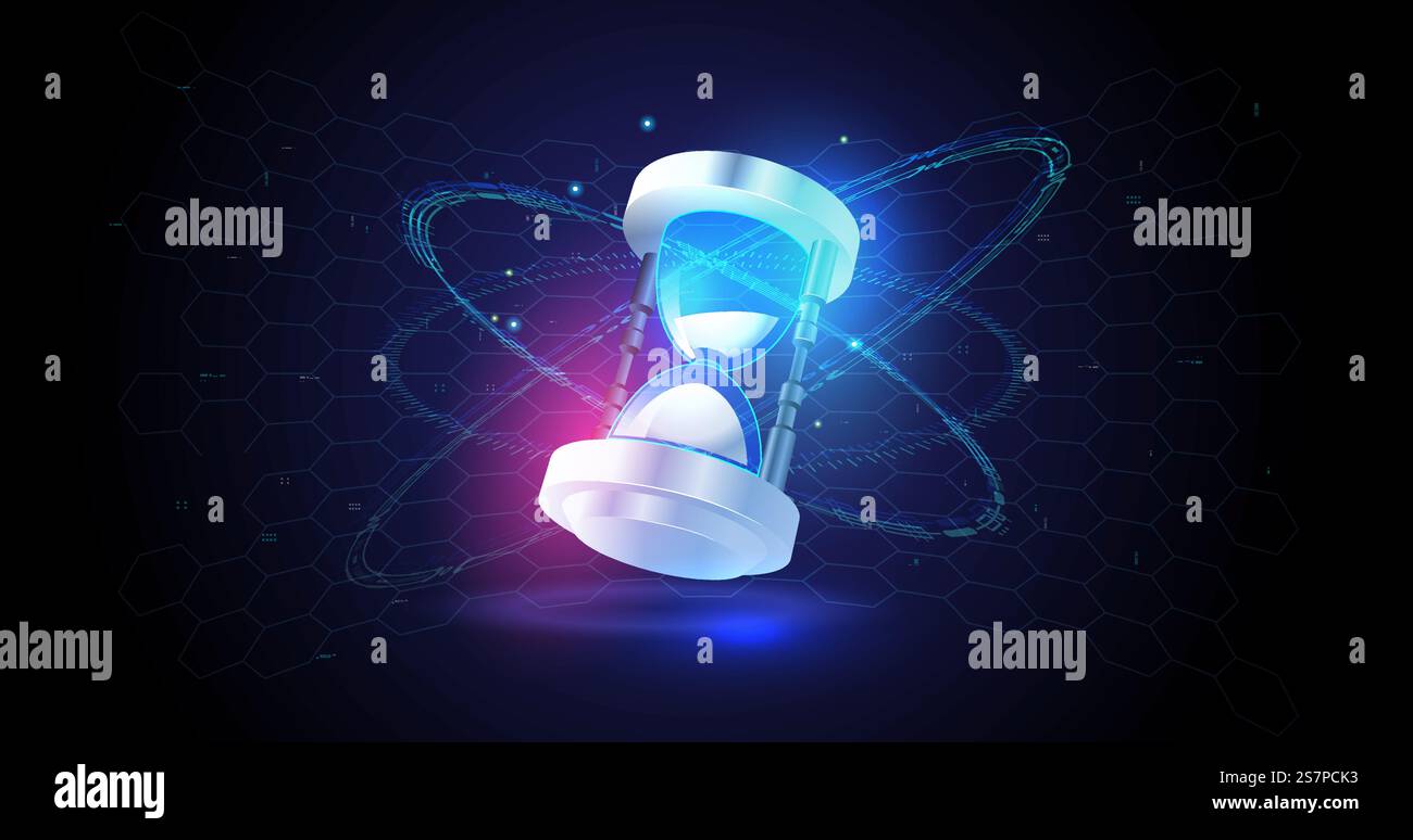 Vector illustration in concept time. Sandglass on dark blue background ...