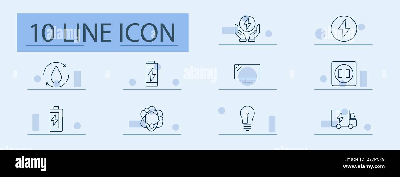 Renewable energy and electricity set icon. Battery, drop, recycling ...