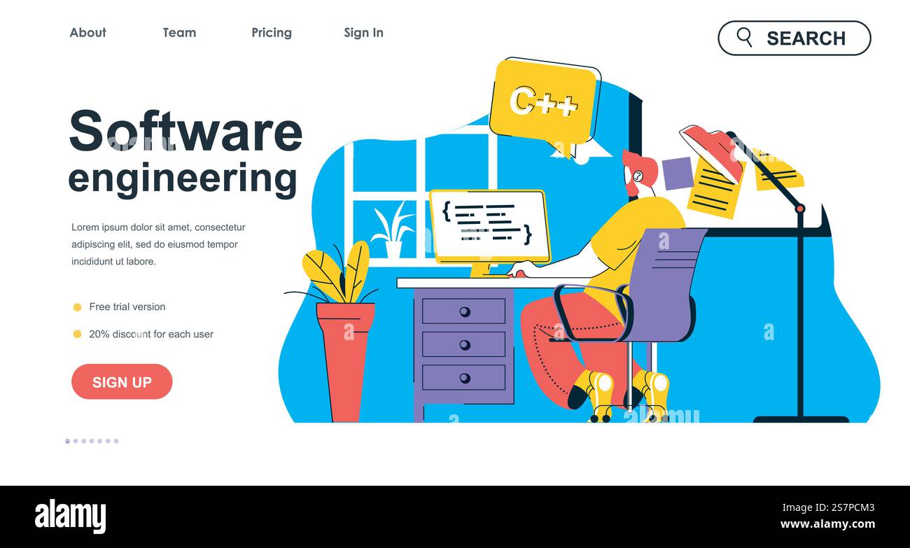 Software Engineering Concept For Landing Page Template Programmer Creates Apps Works At