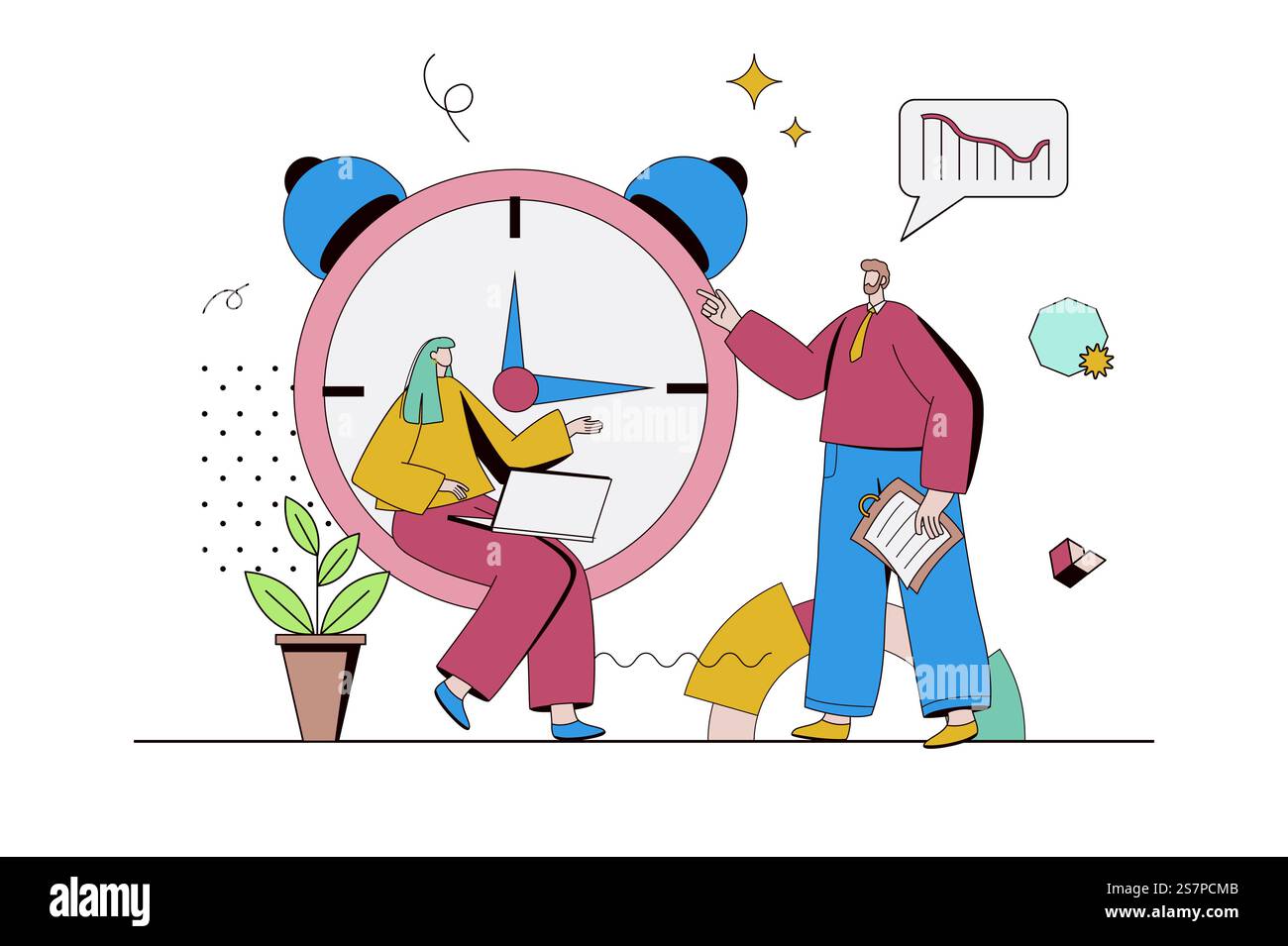 Time management concept with character situation in flat design. Man ...