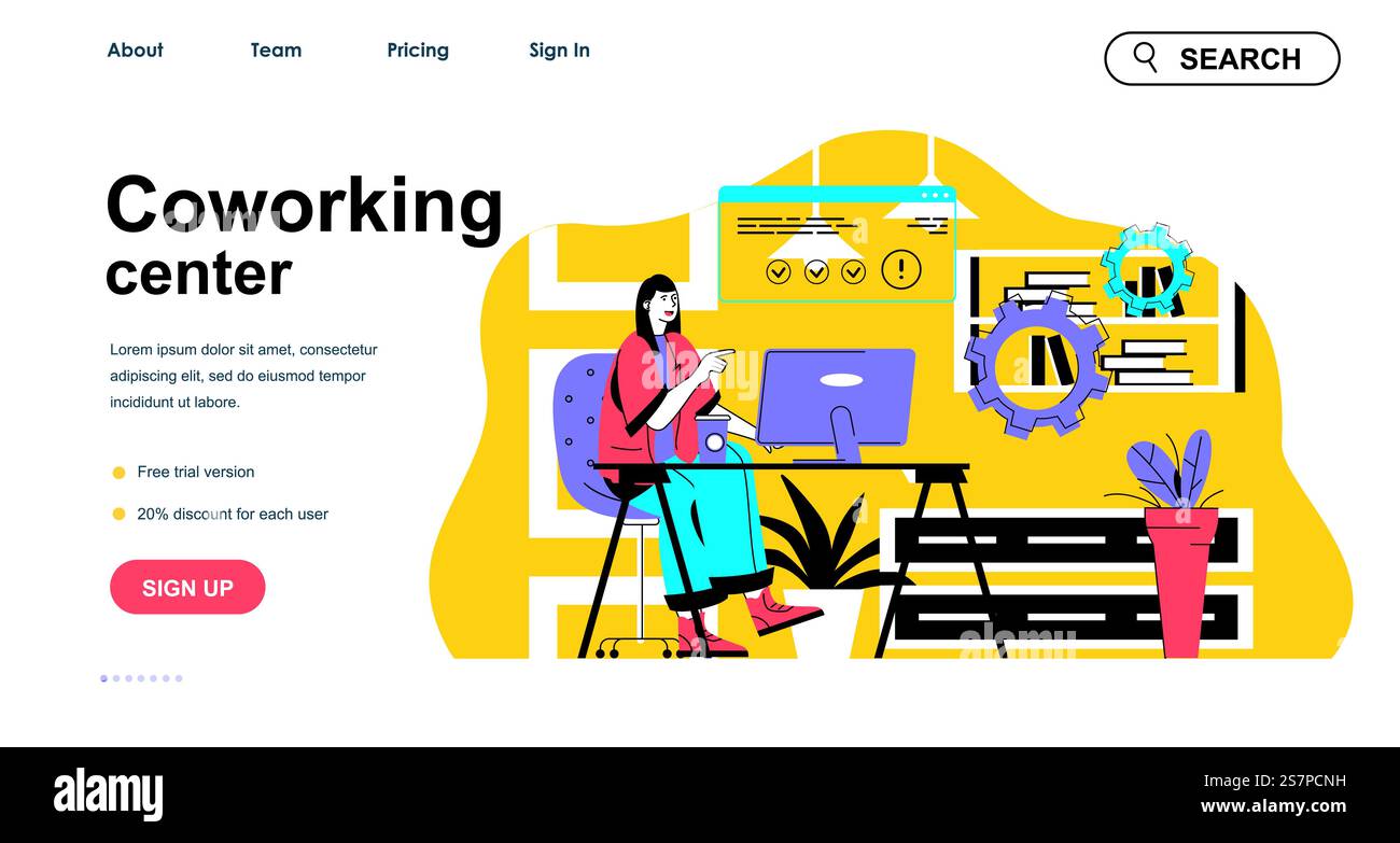 Coworking center concept for landing page template. Woman coworker ...