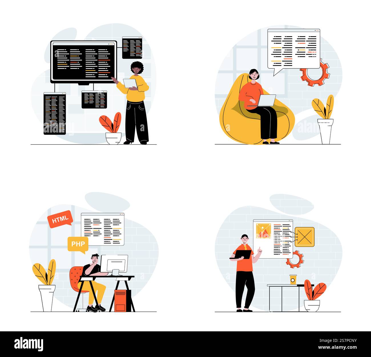 Programmer working isolated set in flat design people coding hi-res stock photography and images ...