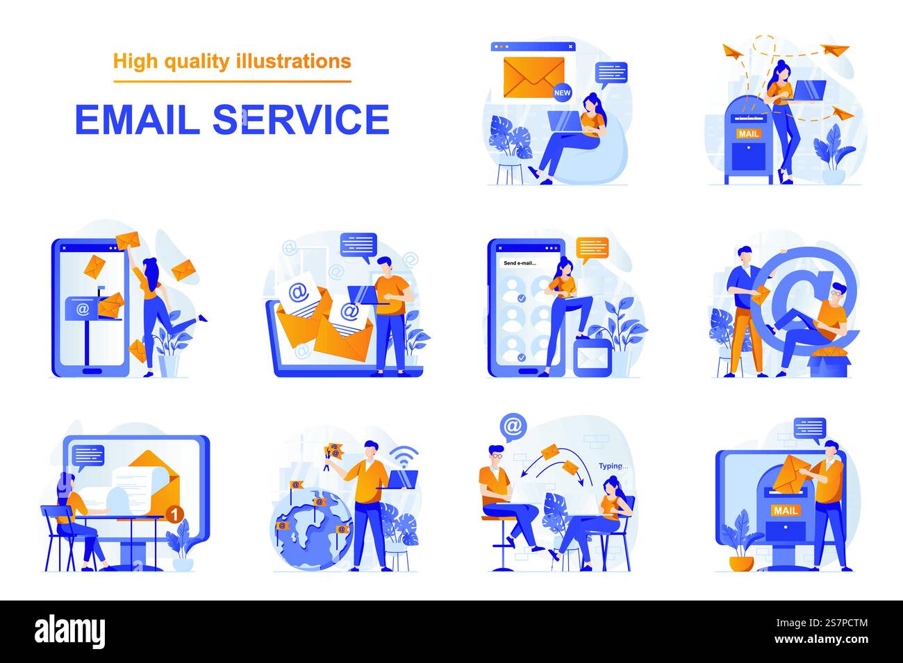 Email service web concept with people scenes set in flat style. Bundle ...