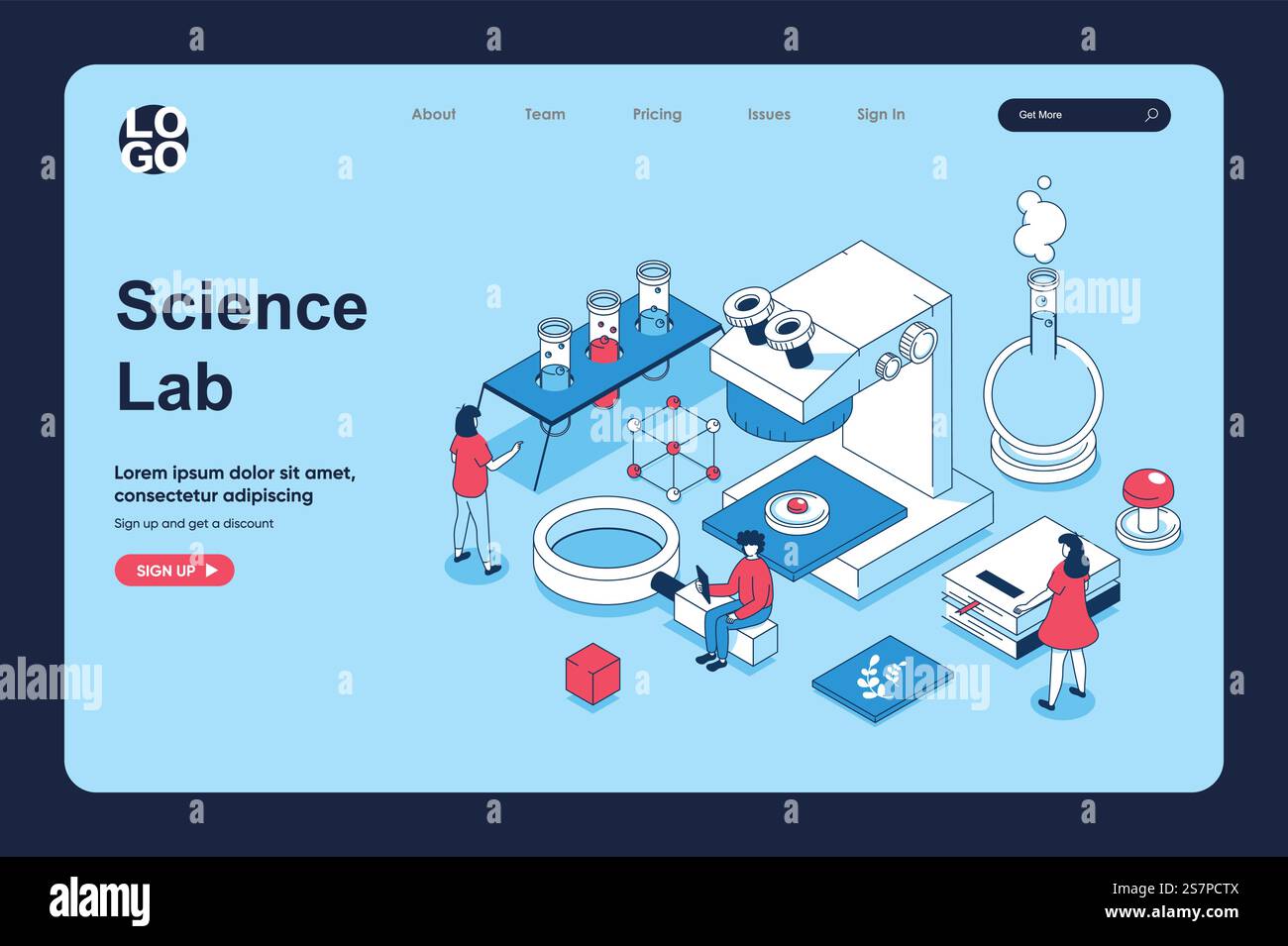 Science laboratory concept in 3d isometric design for landing page ...