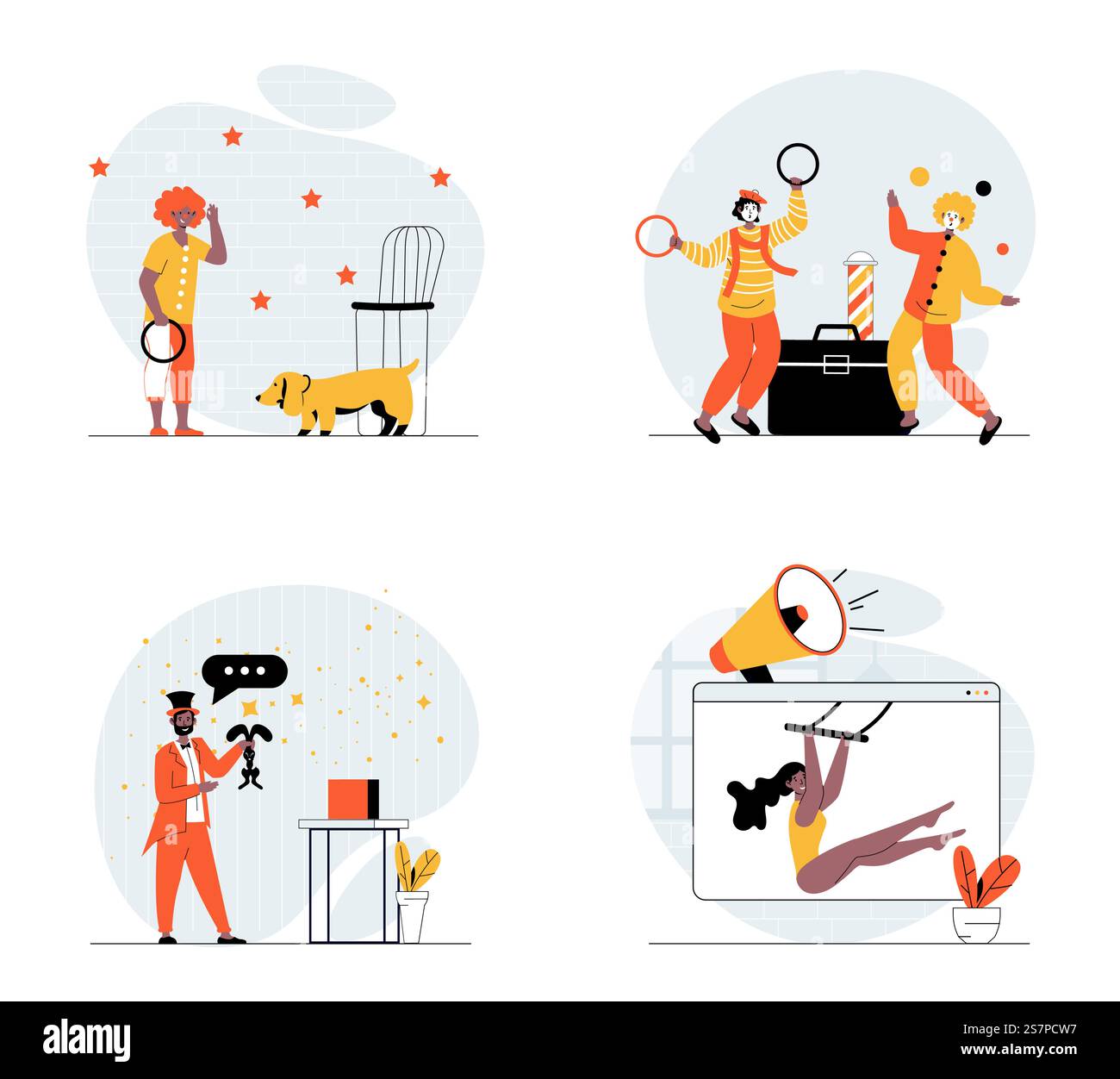 Circus artists concept with character set. Collection of scenes people ...