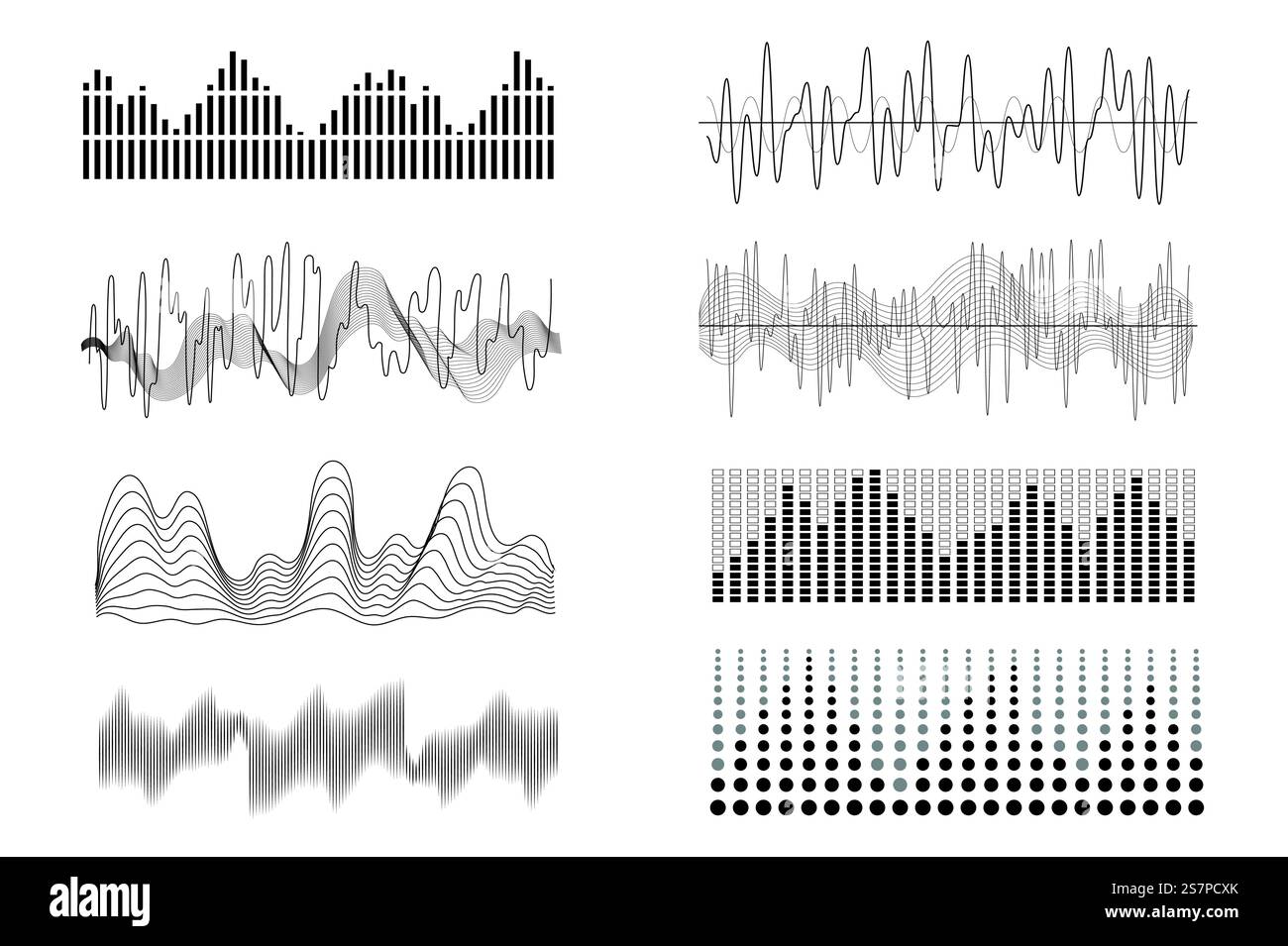 Sound waves mega set in graphic flat design. Bundle elements of curve ...