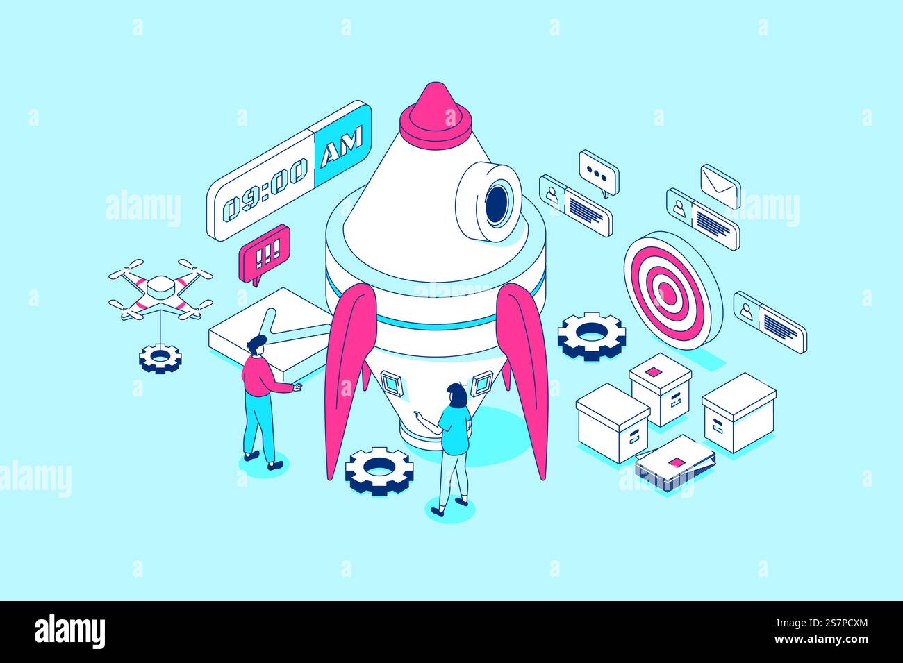 Startup concept in 3d isometric design. People with creativity and ...