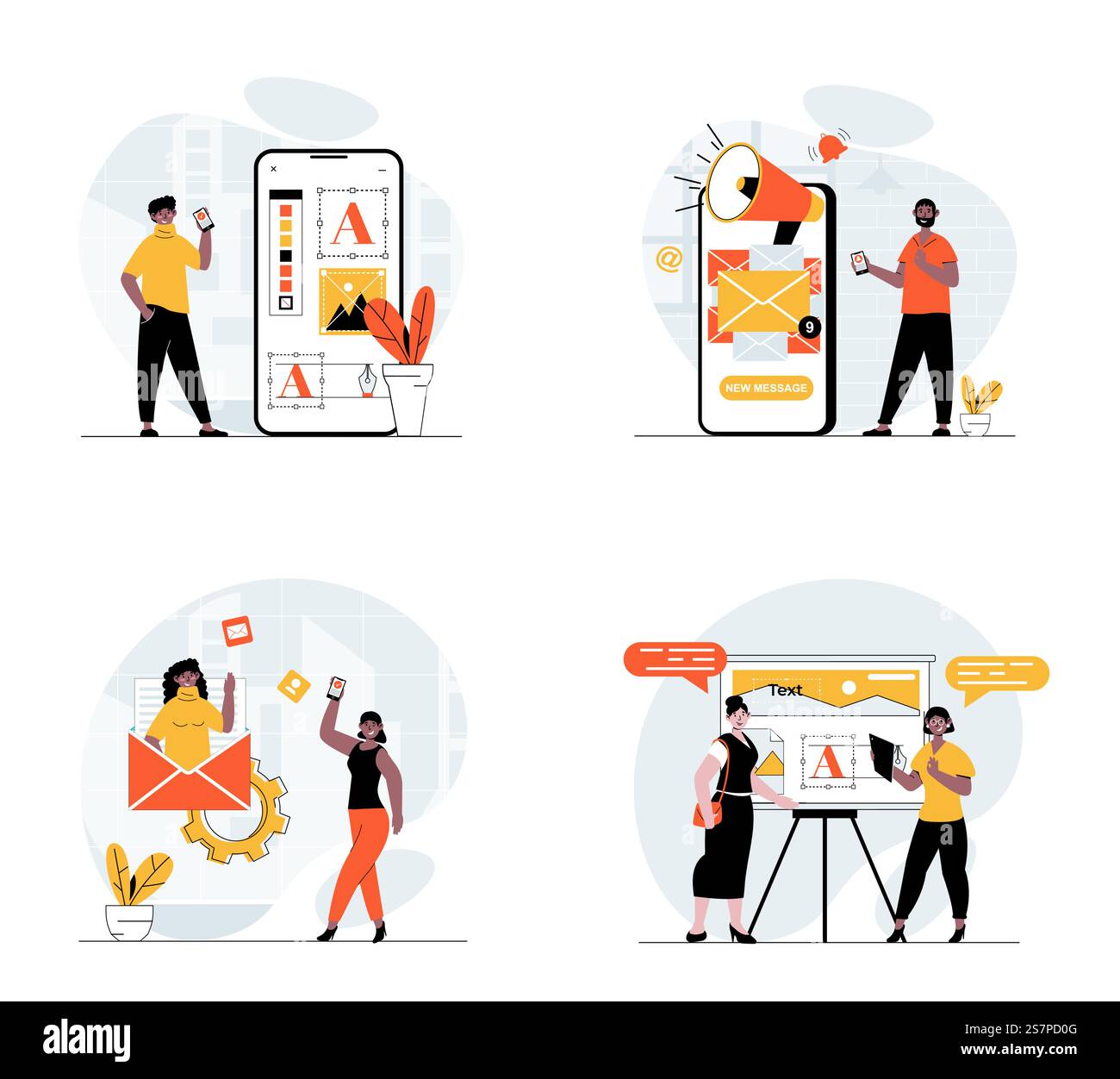 Designer studio concept with character set. Collection of scenes people ...