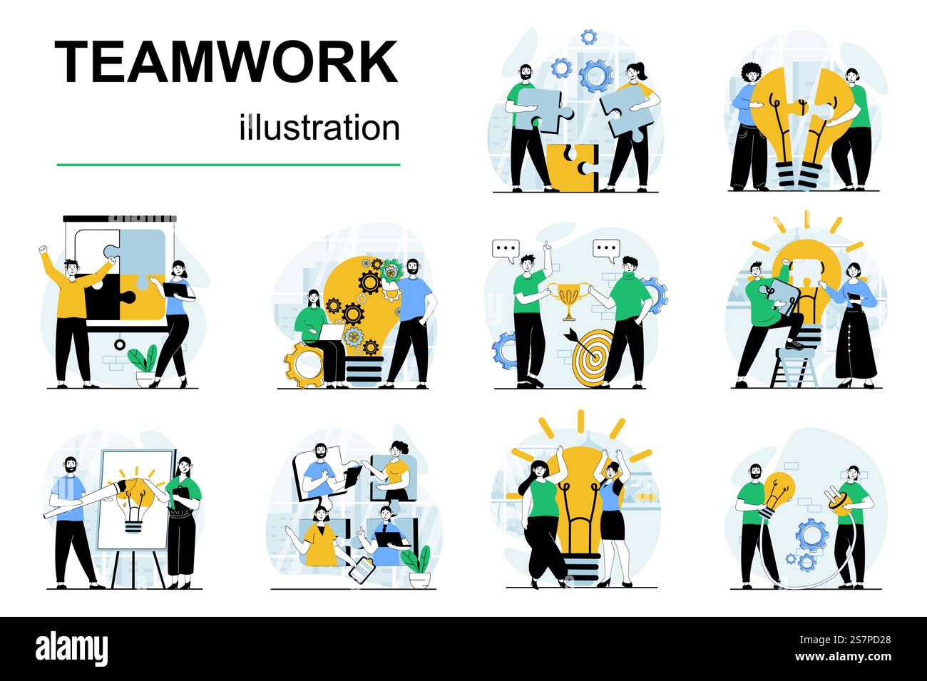 Teamwork Concept With Character Situations Mega Set Bundle Of Scenes People Working Together At