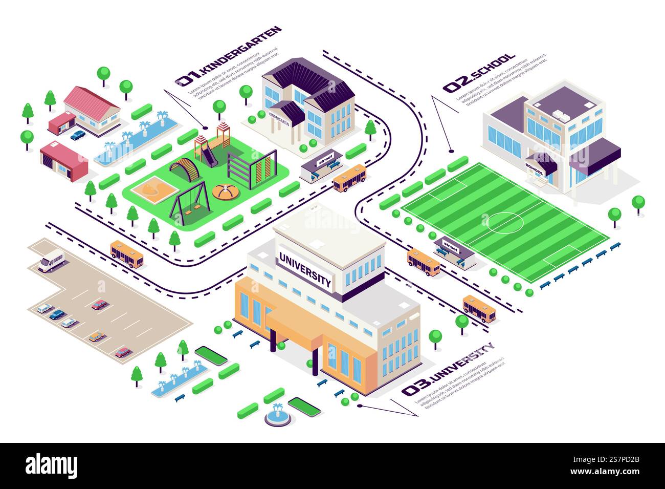 School learning concept 3d isometric web infographic workflow process ...